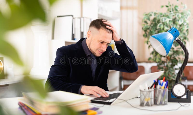 Tired Man Office Worker Sitting at Table Stock Image - Image of person ...