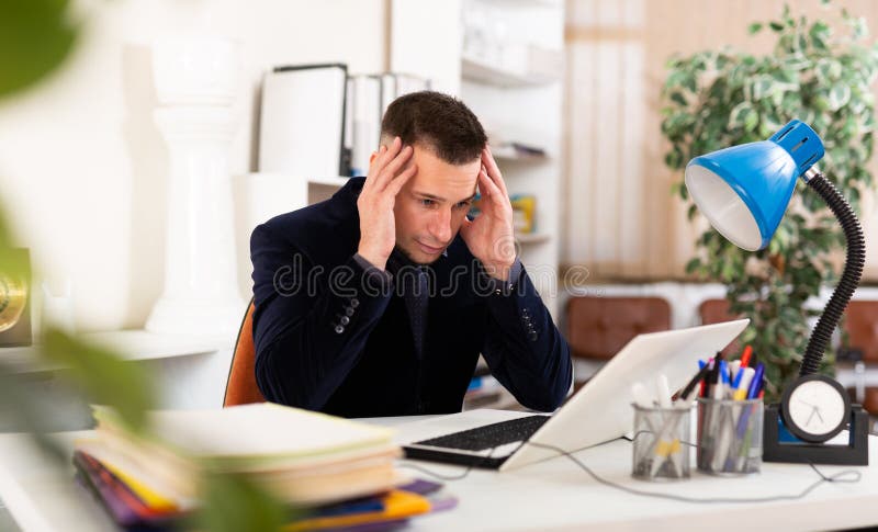 Tired Man Office Worker Sitting at Table Stock Photo - Image of 3035 ...