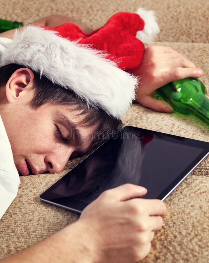 Young Man Sleep in Santa Hat Stock Photo - Image of adult, room: 132561472