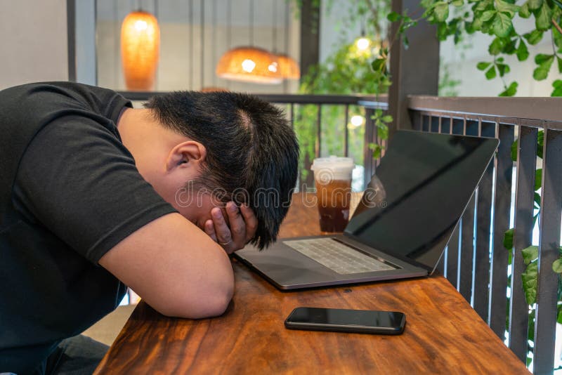Tired Man Sleeping in Front of Laptop Stock Image - Image of fall ...