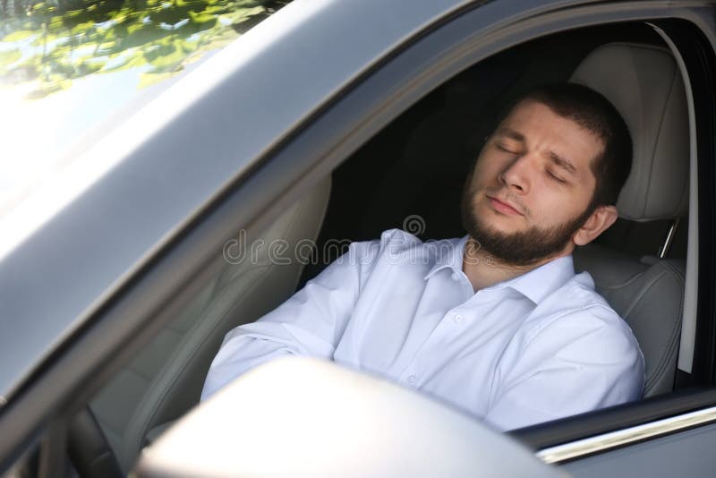 Tired Man Sleeping in His Modern Car Stock Photo - Image of sleep ...