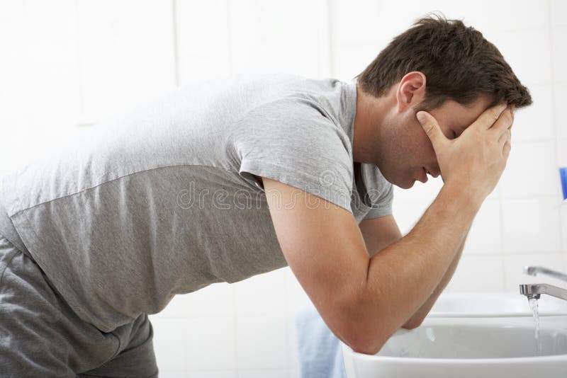 Tired Man in Standing at Bathroom Sink Stock Photo - Image of person ...