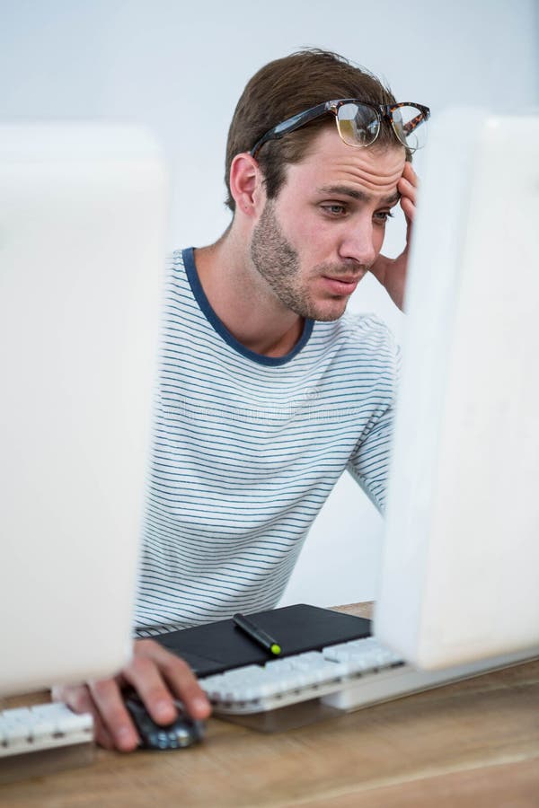 Tired Man Working on Computer Stock Image - Image of fashionable ...