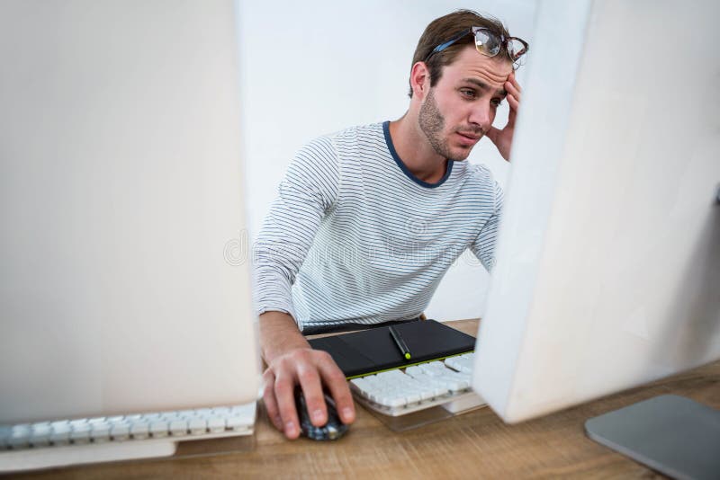Tired Man Working on Computer Stock Image - Image of fashionable ...