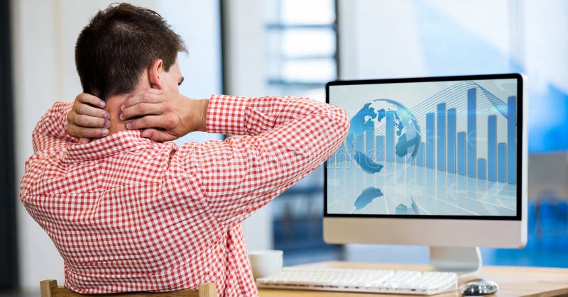 Tired Man Working on Computer at Desk in Office Stock Image - Image of ...