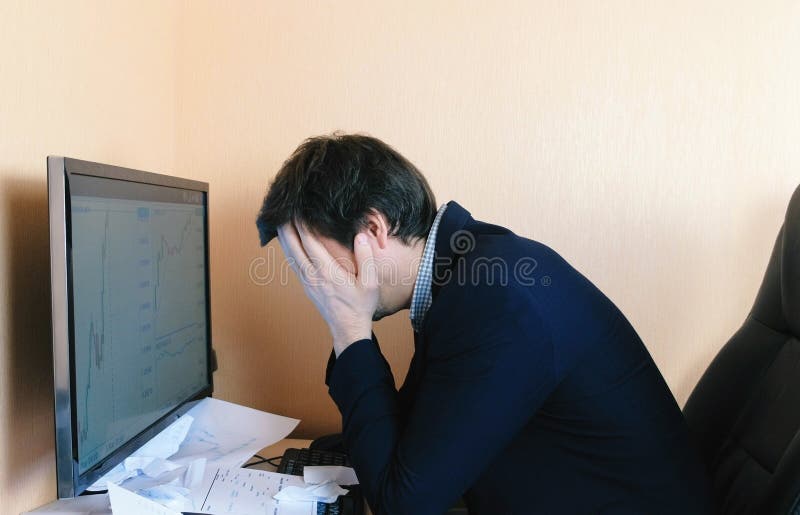 Tired Man is Working on Computer. Stock Photo - Image of handsome ...