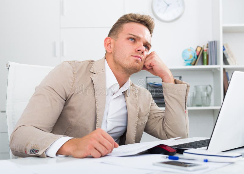 Tired Man Working in Office Stock Image - Image of company, people ...