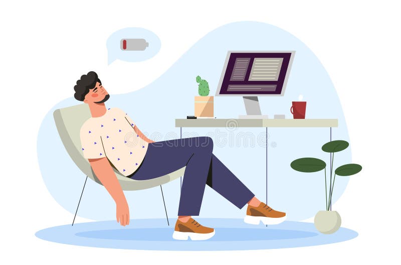 Tired Man at Workplace Vector Stock Vector - Illustration of workplace ...