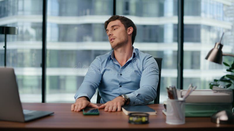 Tired Manager Working Thinking Closeup. Exhausted Employee Solving ...