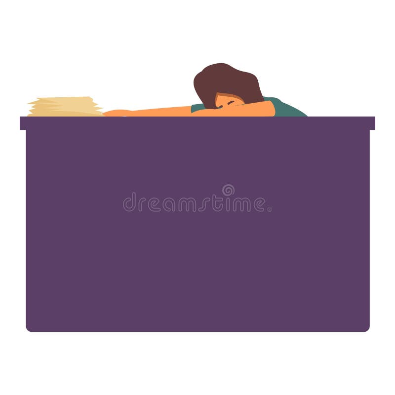 Tired Office Worker Sleeping at Desk with Stack of Papers Stock Vector ...