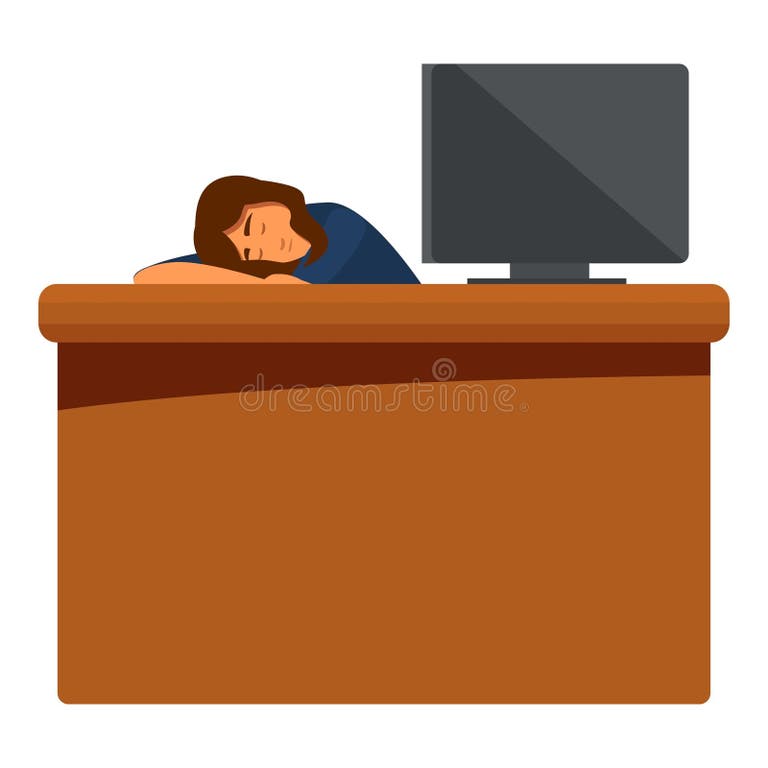 Tired Office Worker Sleeping at Desktop Computer in Office Stock Vector ...