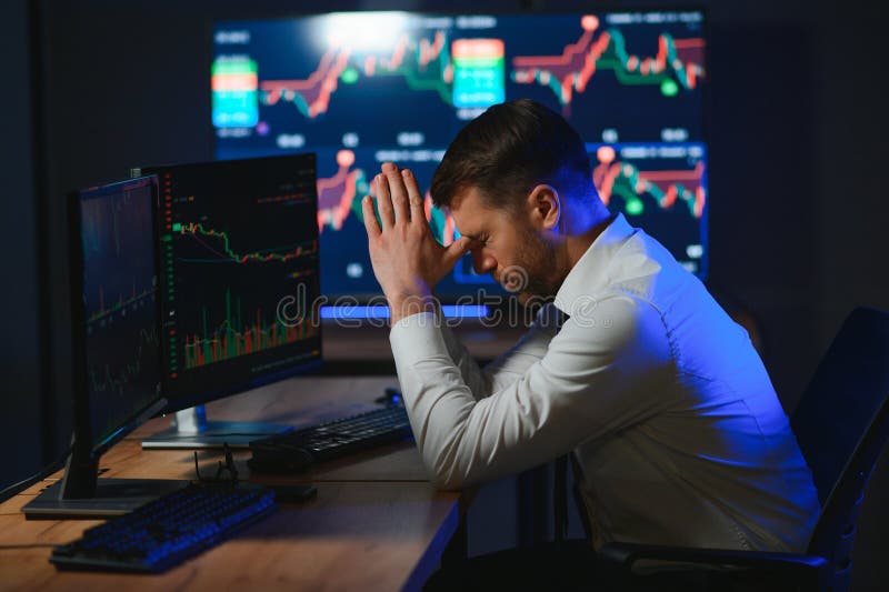 Tired Overworked Bearded Man, Crypto Trader Having Headache, Lost Money ...