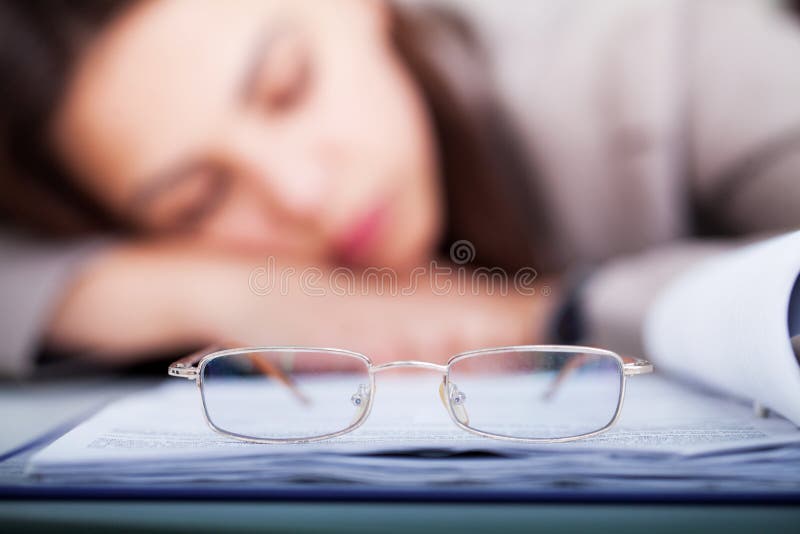 Tired and Overworked Business Woman Sleeping at Work Stock Photo ...