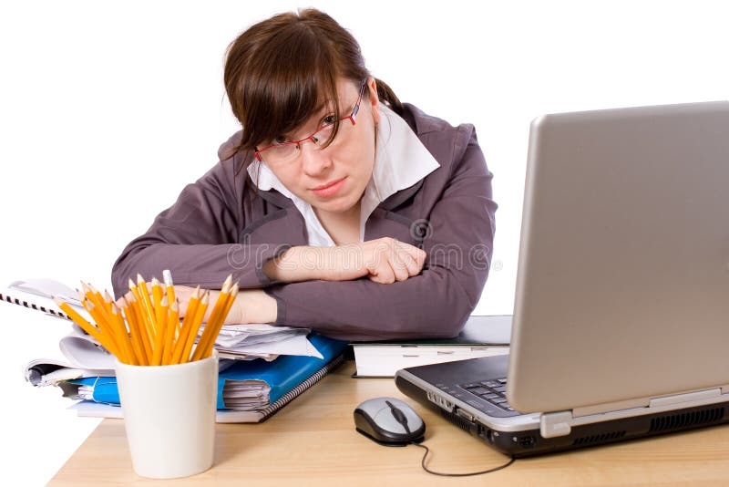 Tired, Overworked, Sad Office Worker, Isolated Stock Image - Image of ...