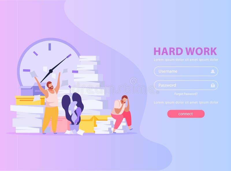 Hard Work in Progress, Paperwork Piles Around Stock Vector ...