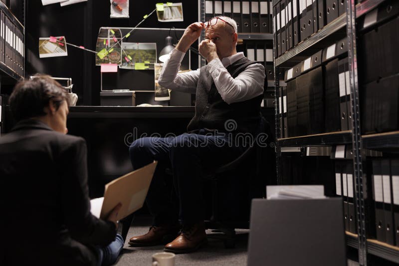 Tired Private Detectives Trying To Solve Criminal Case Stock Image ...