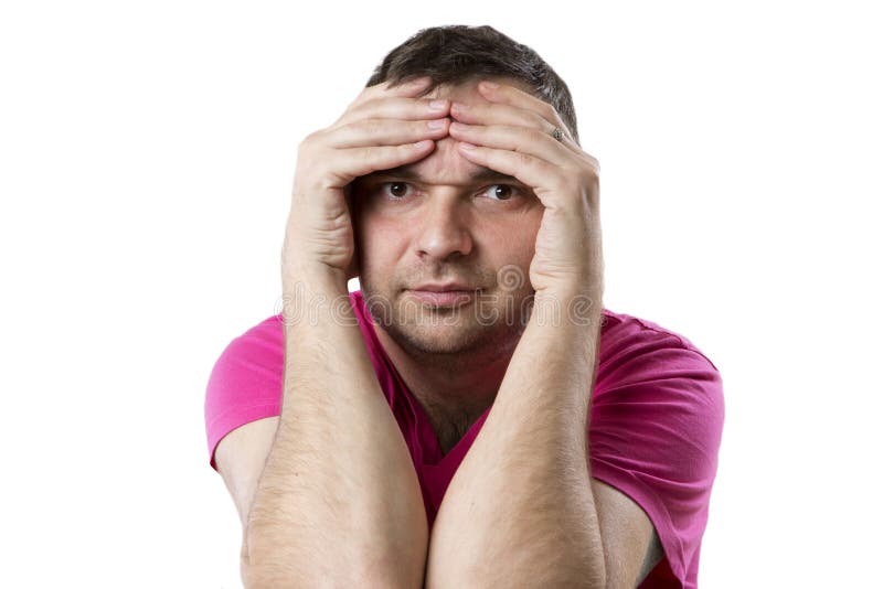 Tired of the Problems of Guy Stock Image - Image of face, hands: 49694425