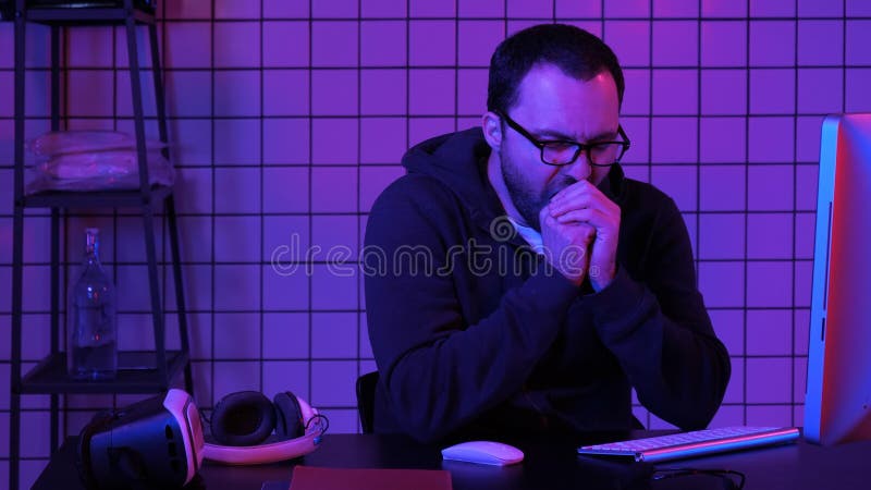 Tired Programmer Looking at Some Process on the Computer. Stock Image ... Tired Programmer Looking at Some Process on the Computer. Stock Image ...