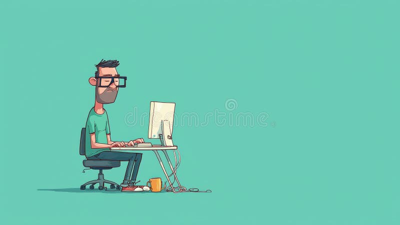 A Tired Programmer is Working in Front of a Computer. Cartoon Stock ...
