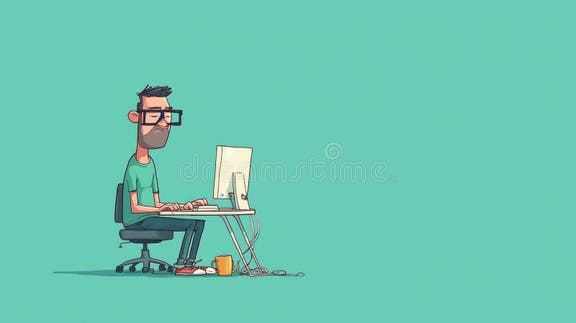 A Tired Programmer is Working in Front of a Computer. Cartoon Stock ...