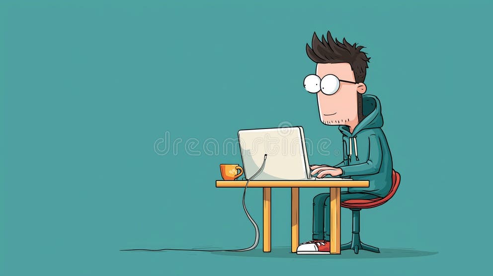 A Tired Programmer is Working in Front of a Computer. Cartoon Stock Illustration - Illustration ...