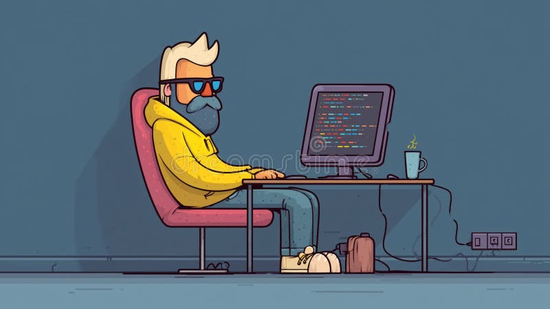 A Tired Programmer is Working in Front of a Computer. Cartoon Stock ...