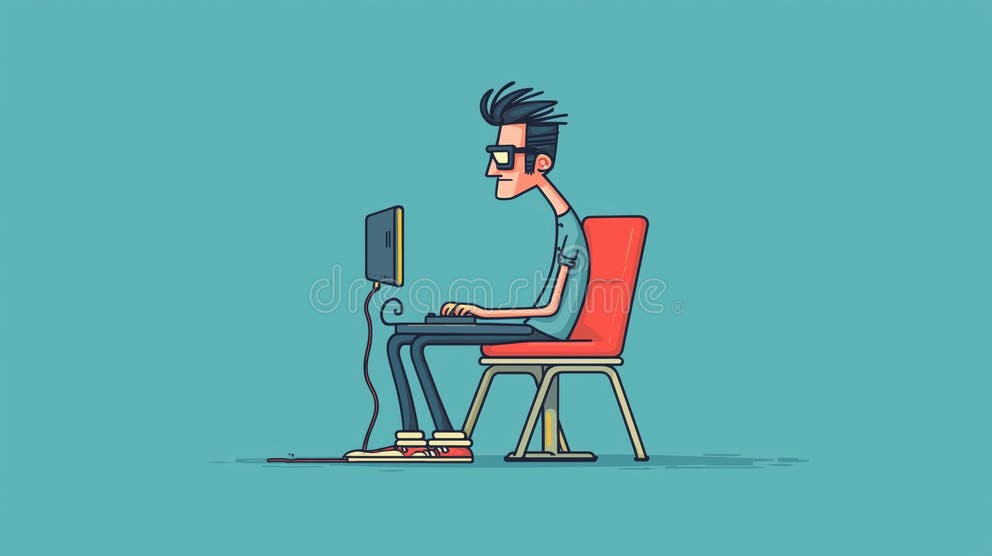 A Tired Programmer is Working in Front of a Computer. Cartoon Stock ...