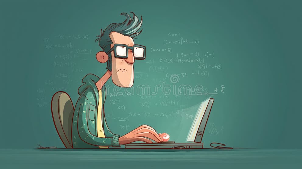 A Tired Programmer is Working in Front of a Computer. Cartoon Stock ...