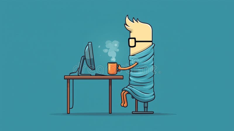 A Tired Man is Working in Front of a Computer. Cartoon Stock ...