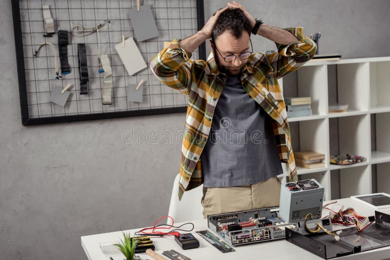 Tired Repairman Looking Down on Broken Stock Image - Image of repairing ...