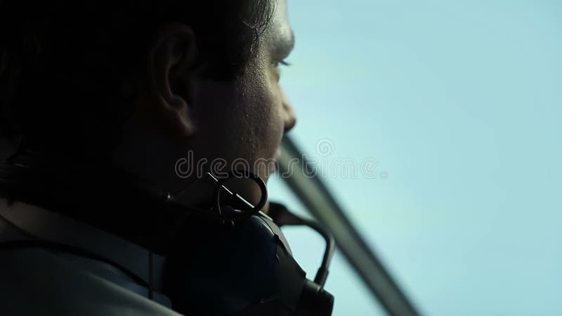 Tired Responsible Pilot Navigating Passenger Airplane, Hard Work, Human ...