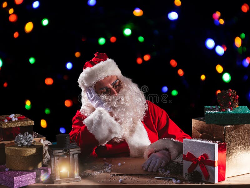 Tired Santa Claus is Sleeping Due To Christmas Overwork Stock Image ...
