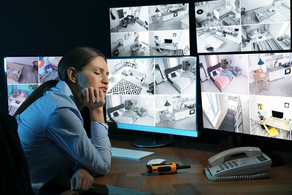 Tired Security Guard Sleeping in Office at Night Stock Photo - Image of ...