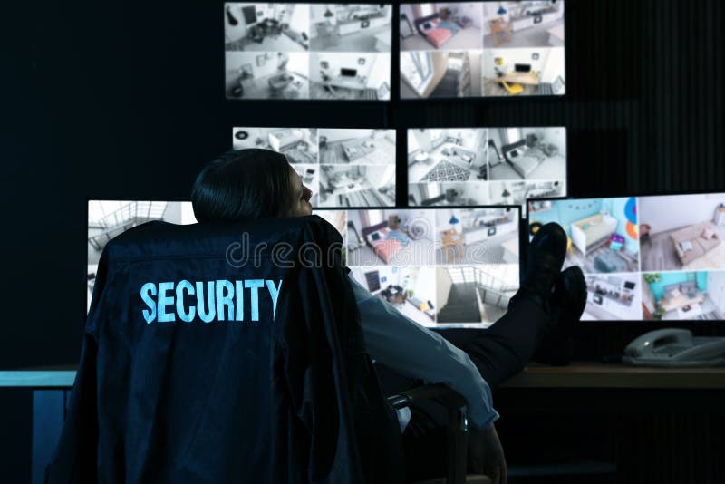 Tired Security Guard Sleeping at Workplace Stock Photo - Image of ...