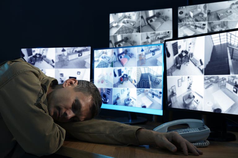 Tired Security Guard Sleeping in Office Stock Image - Image of person ...