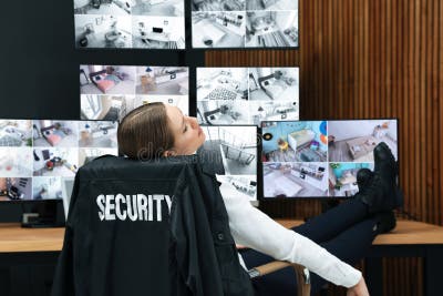 Tired Security Guard Sleeping at Workplace Stock Photo - Image of ...