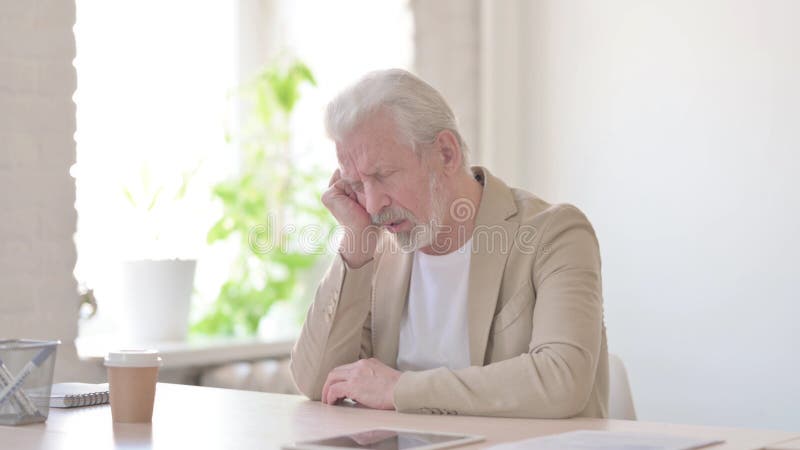 Tired Old Man Sleeping while Sitting at Work Stock Image - Image of ...