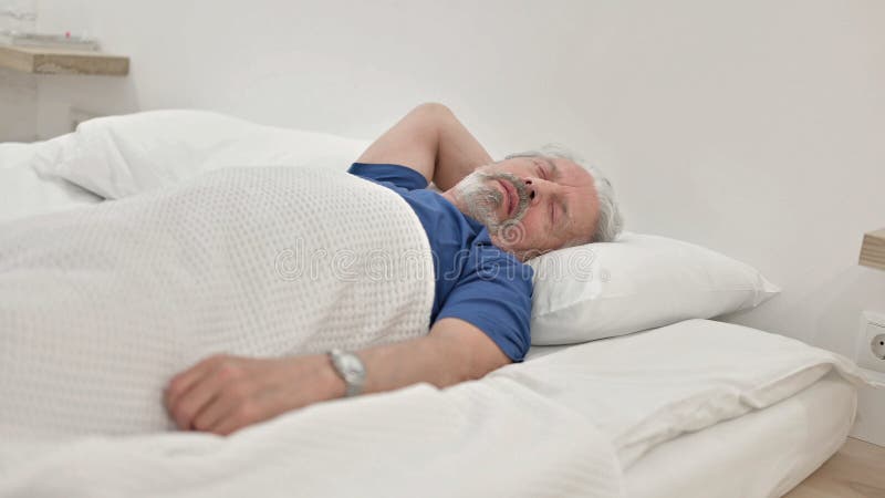 Tired Sleeping Senior Old Man in Bed Stock Image - Image of sleeping ...