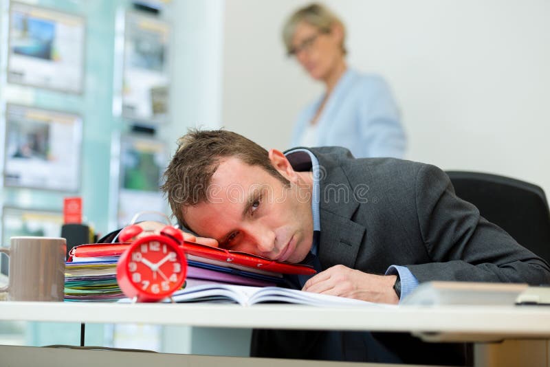 Tired and Sleepy Business Man at Workplace Stock Photo - Image of ...