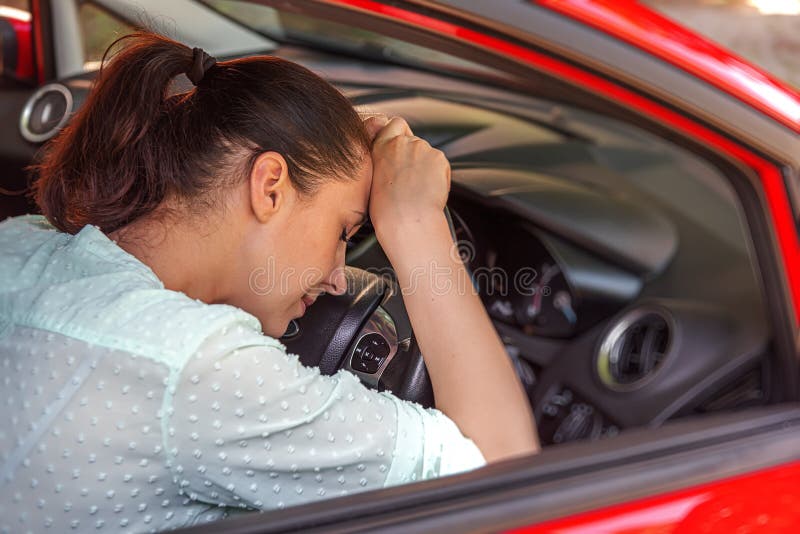 Tired or Sleepy Female Driver. Stock Photo - Image of driver, crisis ...
