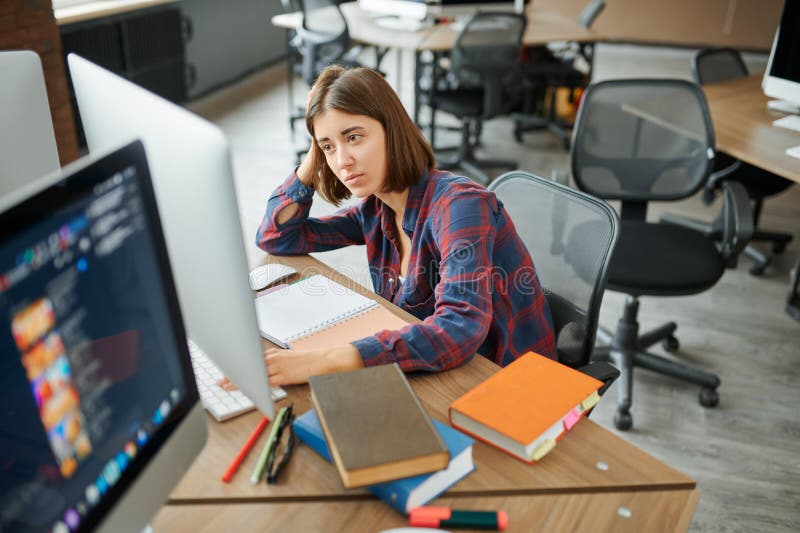 Tired it Specialist Works on Computer in Office Stock Photo - Image of ...