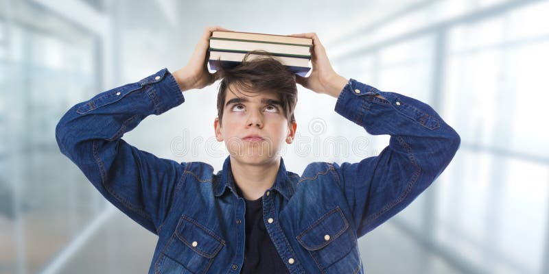 Stressed Student with Books Stock Image - Image of education, hand ...
