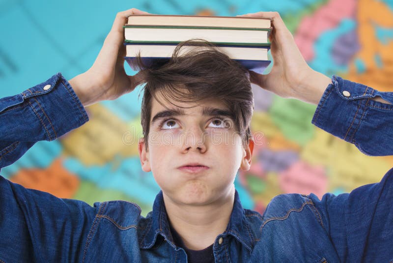 Stressed Student with Books Stock Image - Image of academic, book ...