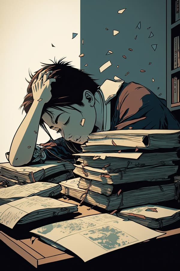 Tired and Stressed Students are Sleeping on Table Full of Books, for ...