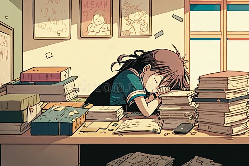 Tired and Stressed Students are Sleeping on Table Full of Books, for ...