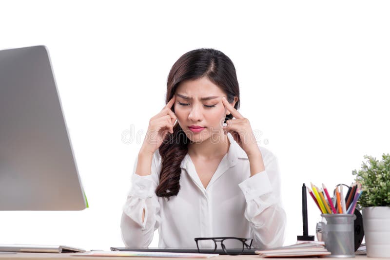 Tired Student or Businesswoman Working with Computer in the Office ...