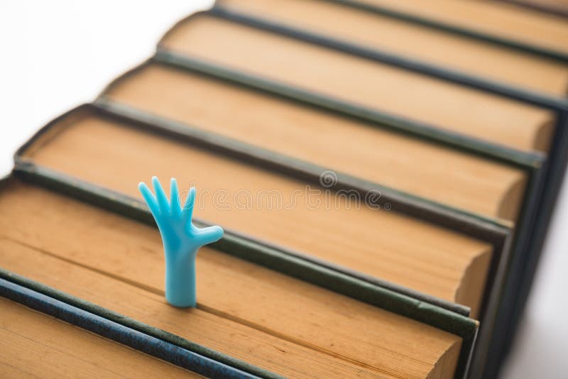 Tired Student Hand Try To Escape from Many Textbook. Stock Photo ...