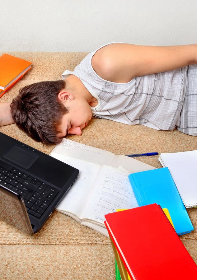 Tired Student sleeping stock photo. Image of homework - 101487202