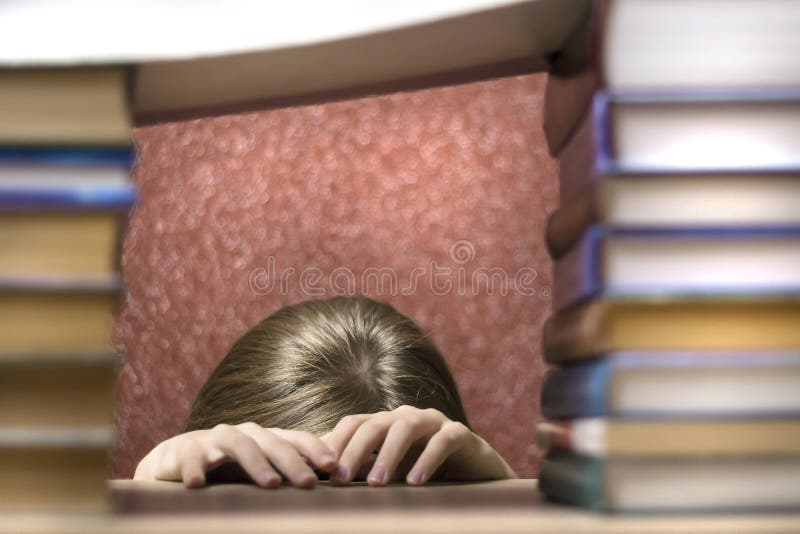 Tired Student at the Table with Books Stock Image - Image of education ...