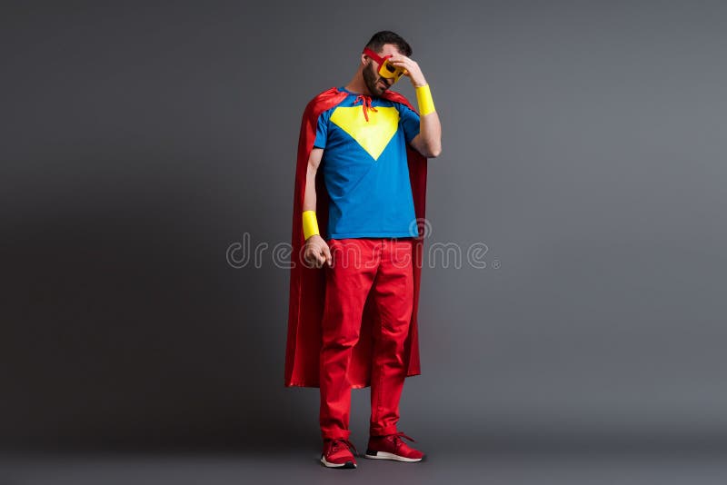 Superhero in Cloak and Mask Standing Stock Photo - Image of blue ...